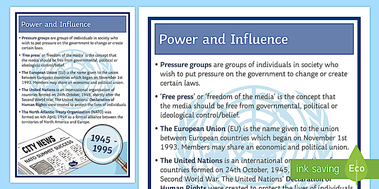 Humanities Display (Citizenship): Power and Influence A4 Display Poster