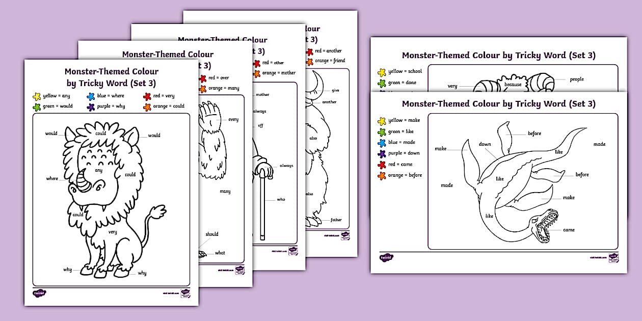 Monster-Themed Colour by Tricky Word (Set 3) Activity