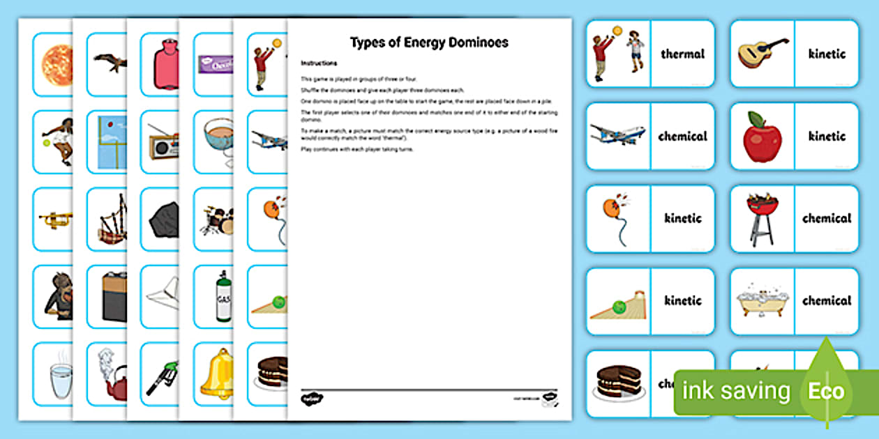 Types of Energy Dominoes (teacher made) - Twinkl