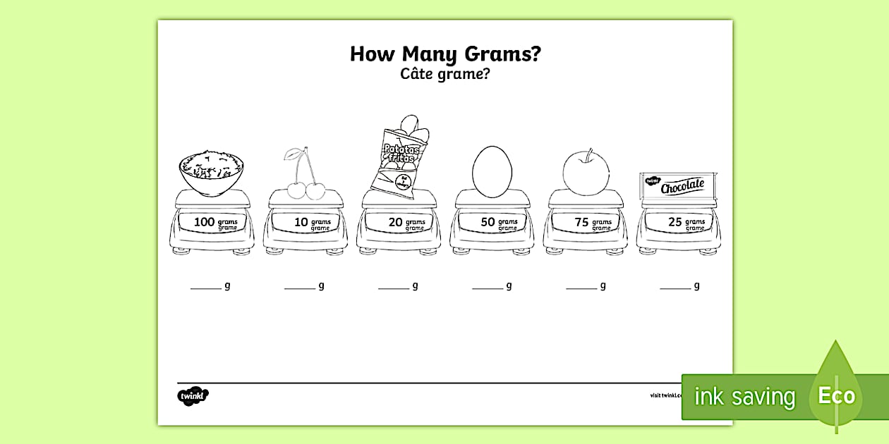 How Many Grams Worksheet / Worksheet - English/Romanian