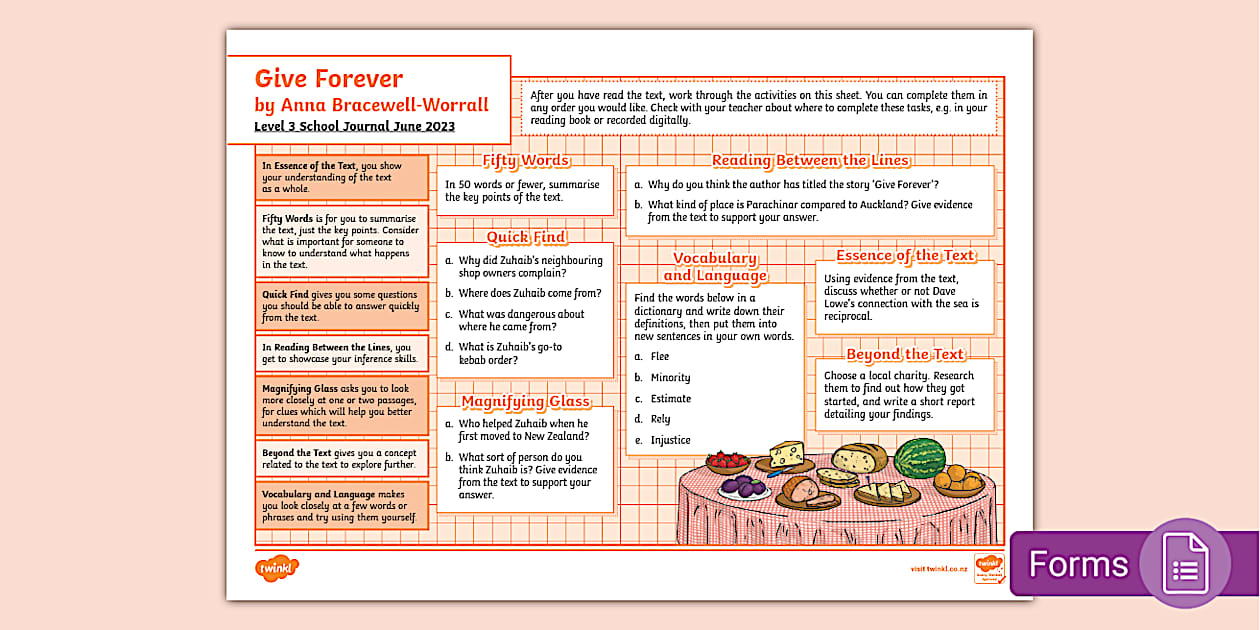 Level 3 June 2023 School Journal: Give Forever (Article Comprehension)