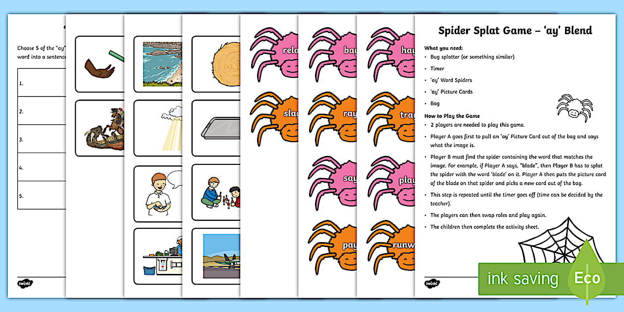 Spider Splat 'ay' Game (teacher made) - Twinkl