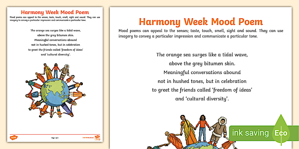 Harmony Week Mood Poem Activity (teacher made) - Twinkl