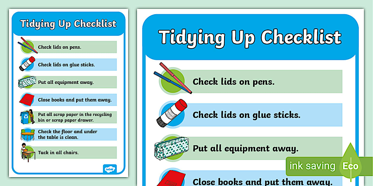 Tidying Up Checklist (teacher made) - Twinkl