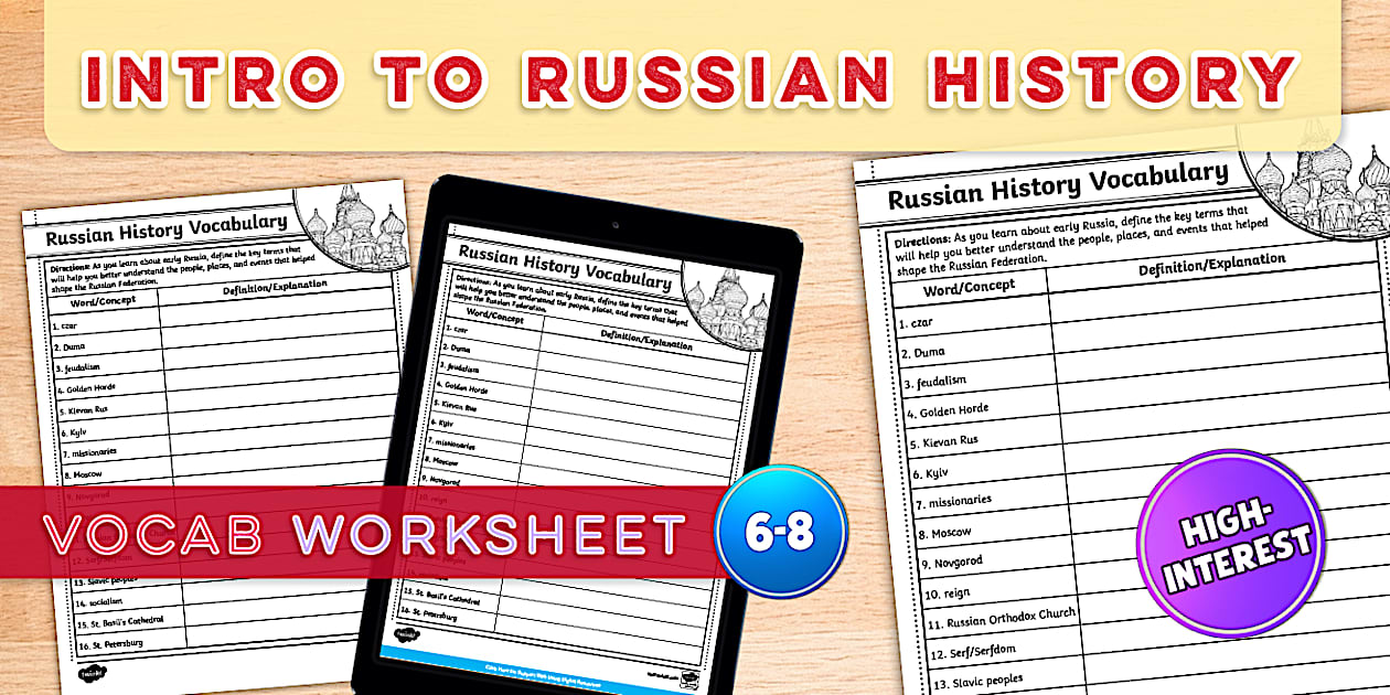 An Intro to Russian History Vocab Worksheet for 6-8 Grade
