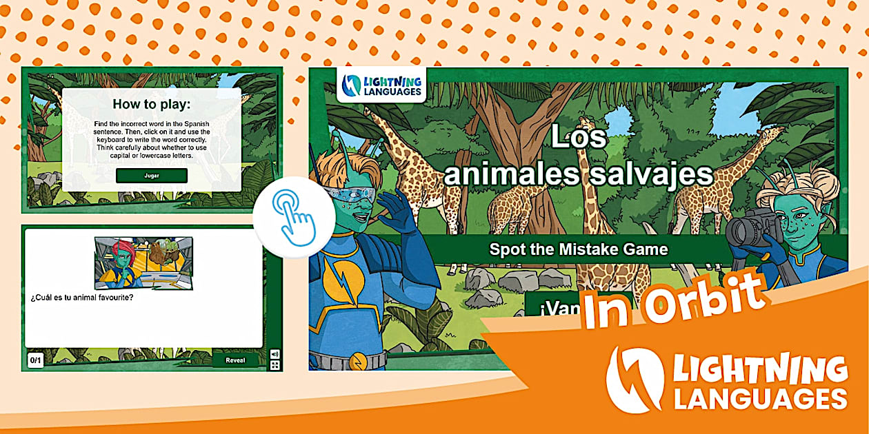 👉 Spanish In Orbit Wild Animals Spot the Mistake Game Twinkl