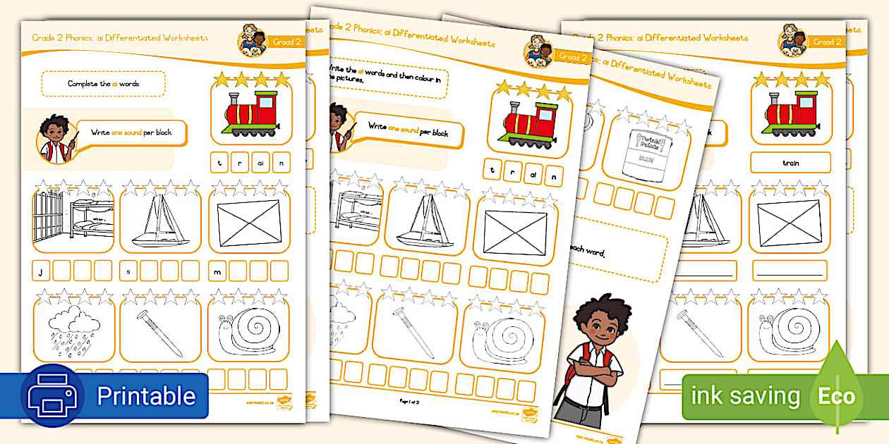 Grade 2 Phonics: ai Differentiated Worksheets