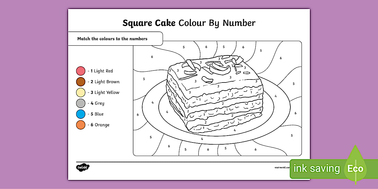 Square Cake Colour-by-Number Worksheet | Twinkl | KS1