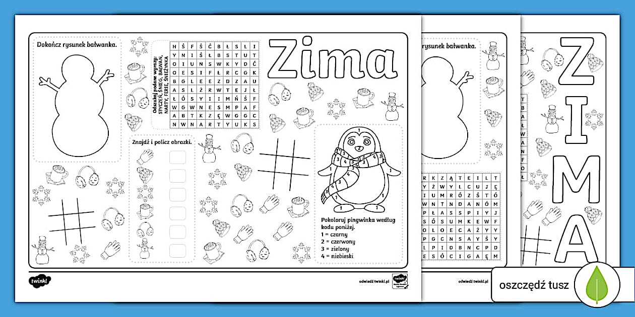 Zima | Mata aktywności | Zestaw trzech mat - Twinkl
