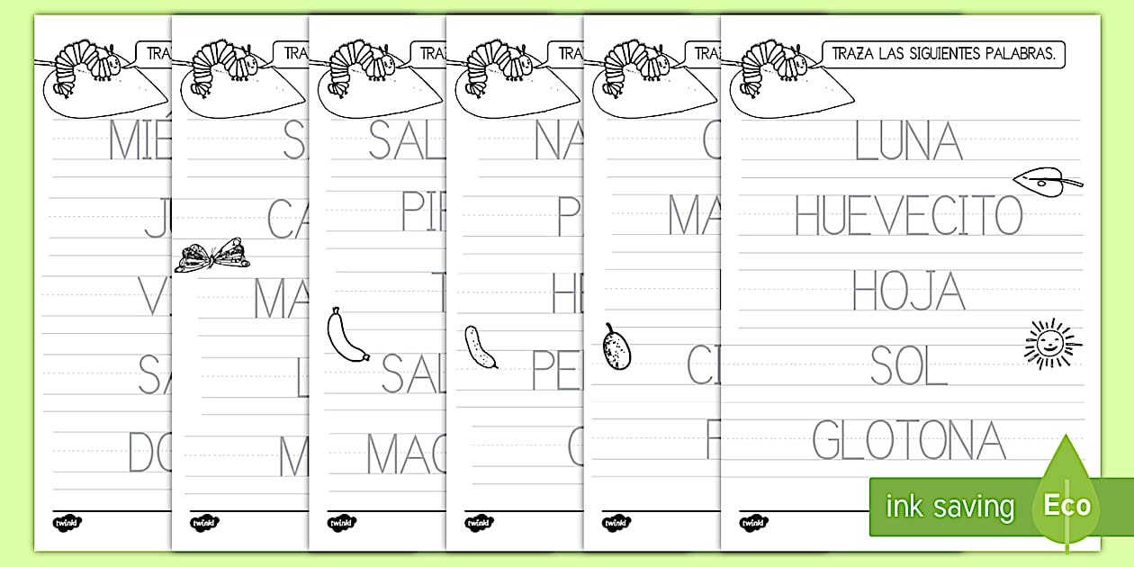 Fichas de trazo para la enseñanza de: La oruga glotona