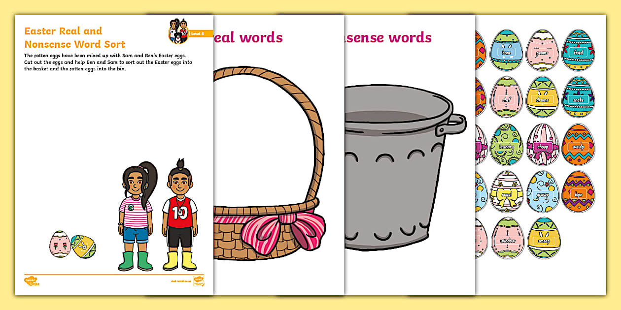 Easter Phonics Level 5 Real and Nonsense Word Sort
