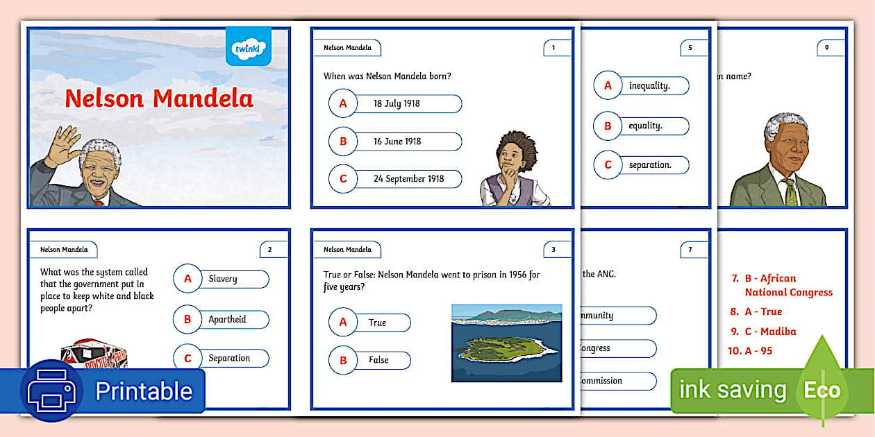 Nelson Mandela Quiz | Task Cards | South Africa - Twinkl