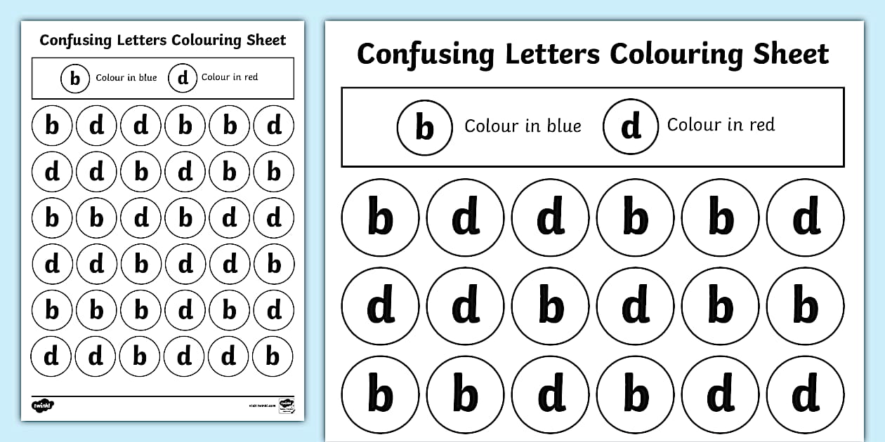 NSW Confusing Letters Colouring Worksheets B and D - Twinkl