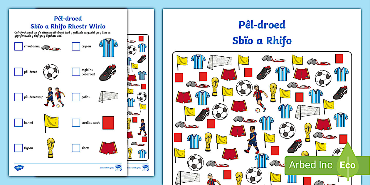 Gweithgaredd Ysbïo a Chyfrif I 20 Ar Thema Pêl-Droed
