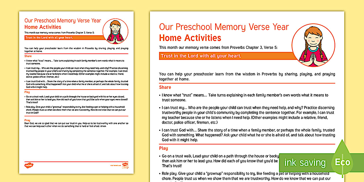 Proverbs 3:5 Memory Verse Family Worksheet / Worksheet