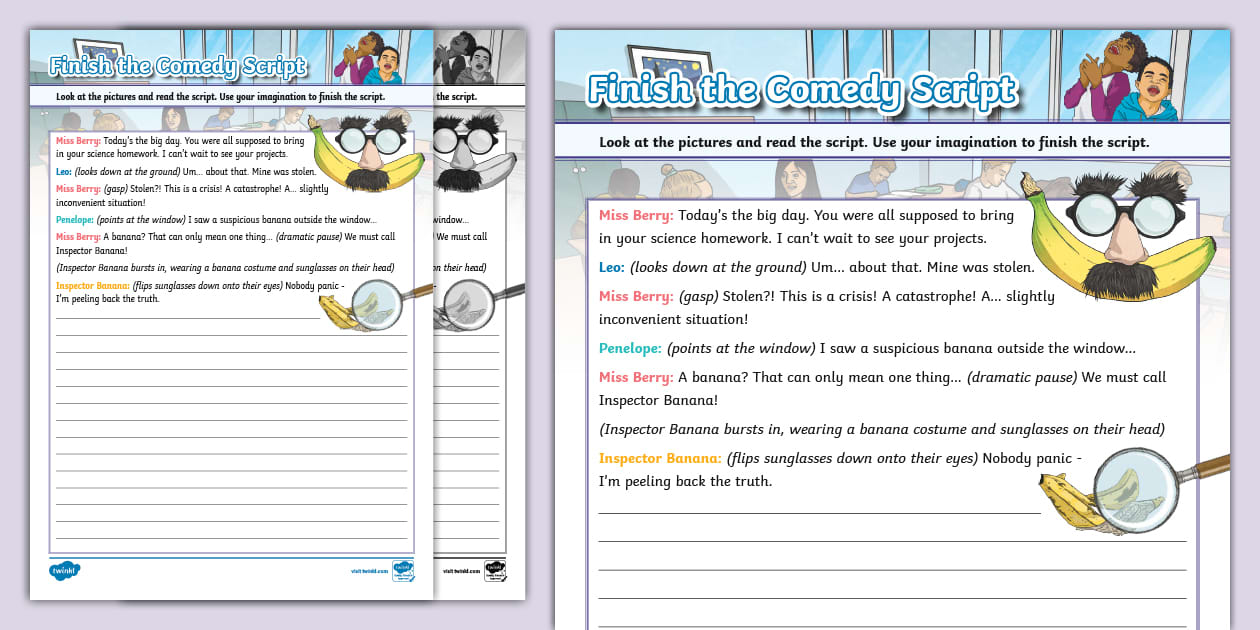 * NEW * Finish the Comedy Script - English Script - Twinkl