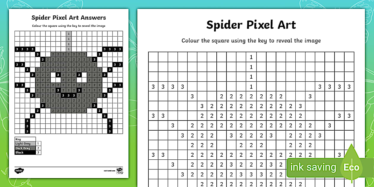 Spider Pixel Art Template (teacher made) - Twinkl