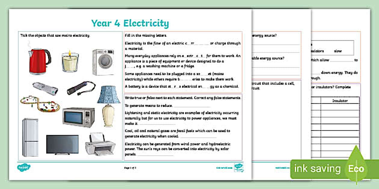 Year 4 Electricity Revision Activity Mat (teacher made)