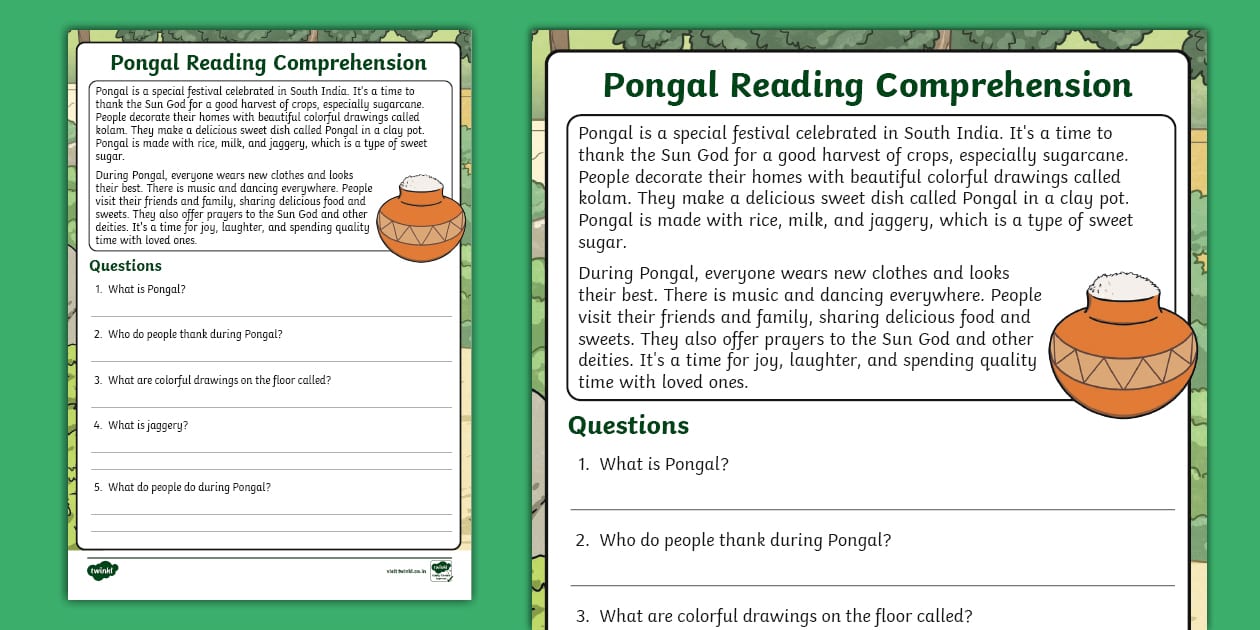 Simple Pongal Reading Comprehension (l'enseignant a fait)
