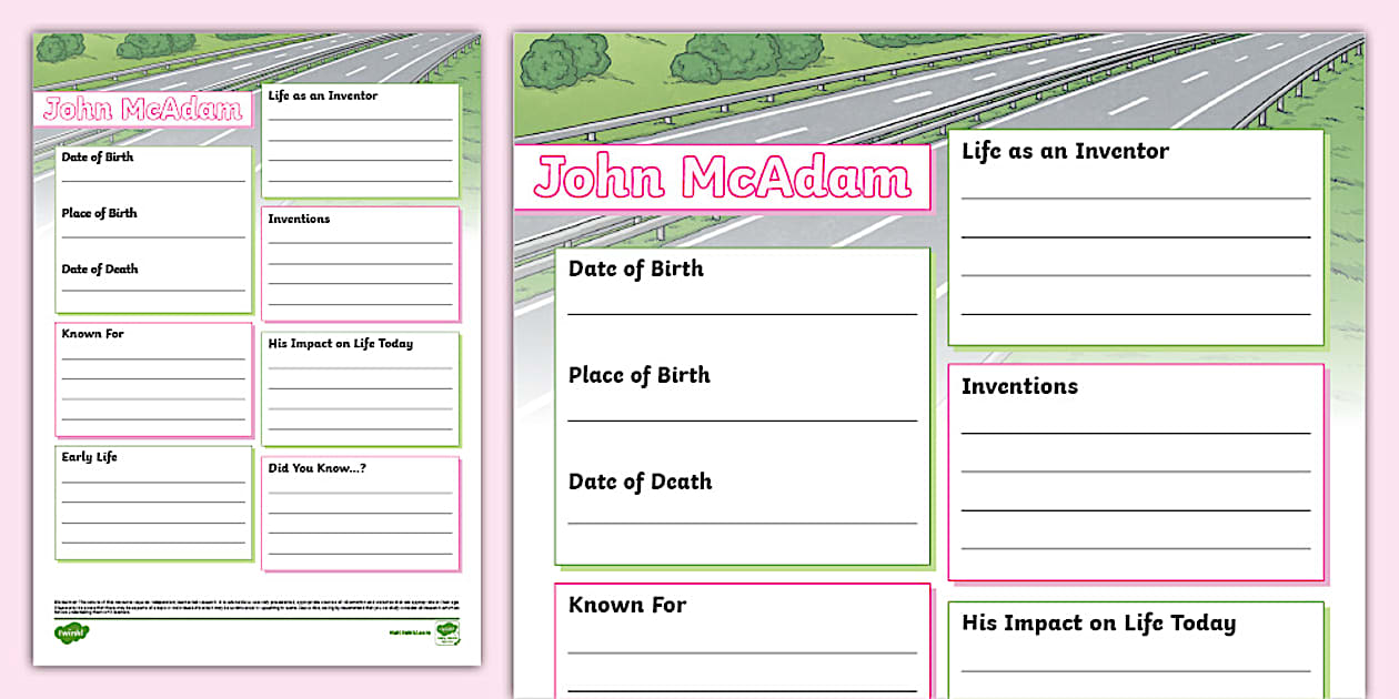 John McAdam Fact File Template - Twinkl Fact File Templates