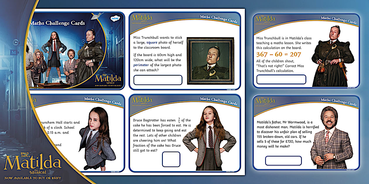 FREE! - 👉 Matilda Maths Challenge Cards | Matilda The Musical | Twinkl