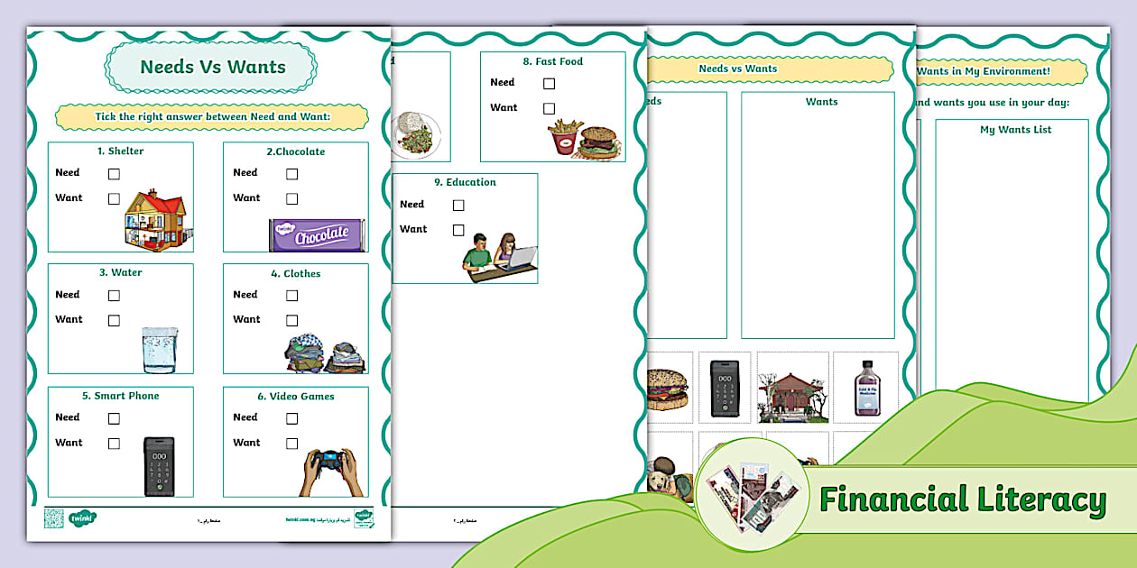 Needs and Wants Activity Sheet (teacher made) - Twinkl