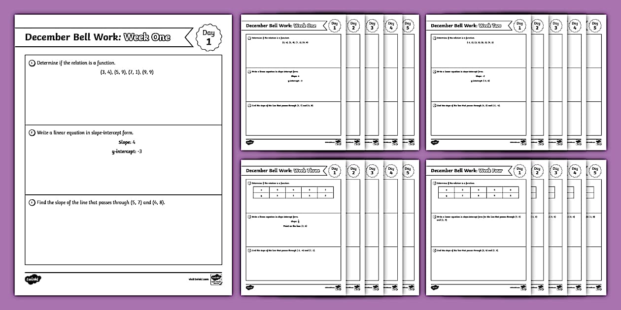 Eighth Grade Math December Bell Work Bundle (Teacher-Made)