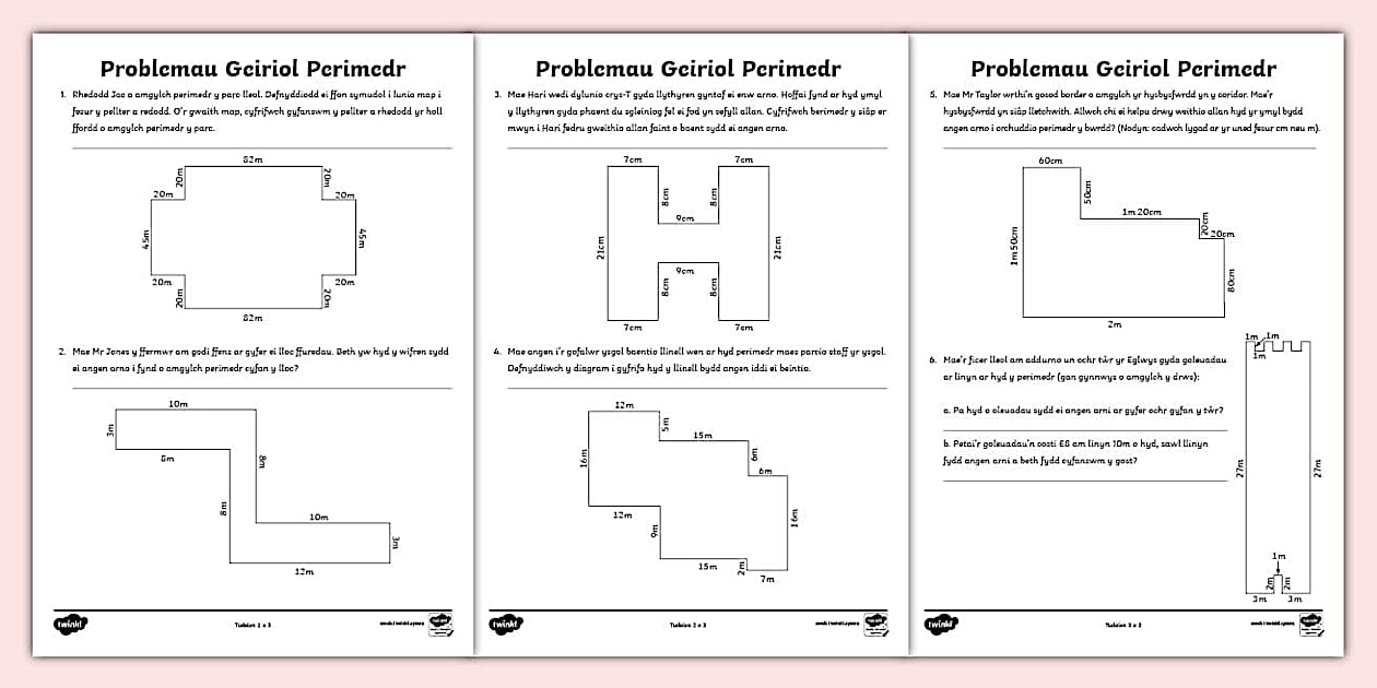 Problemau Geiriol Perimedr Taflen Weithgaredd (teacher made)