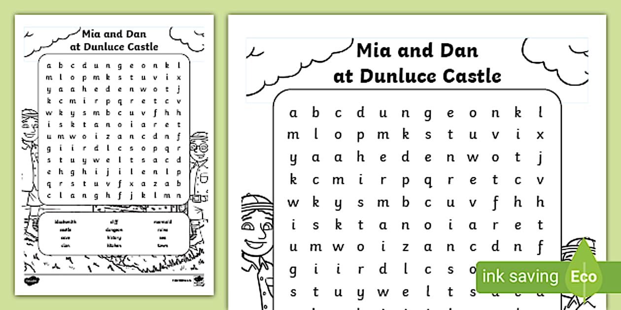 Mia and Dan at Dunluce Castle Word Search (teacher made)