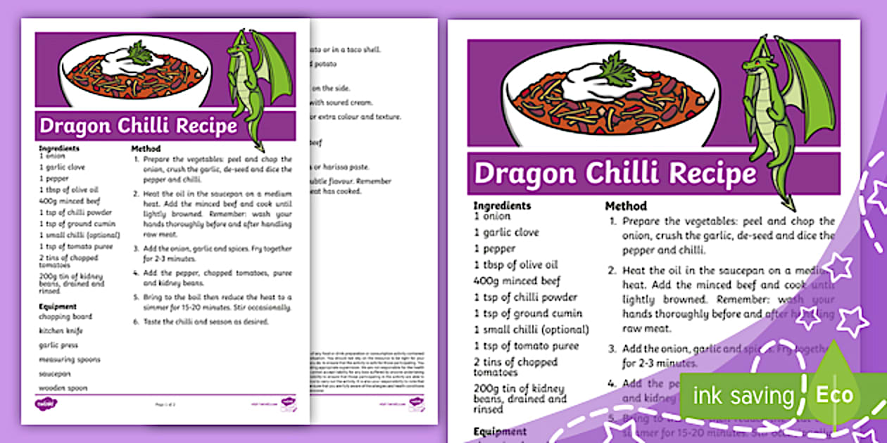 Dragon Chilli Recipe (Hecho por educadores) - Twinkl