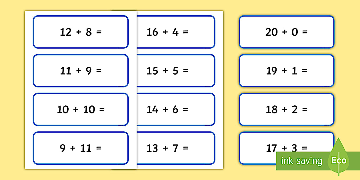 NSW Addition and Subtraction Number Sentences for Number Bonds of 20 Number