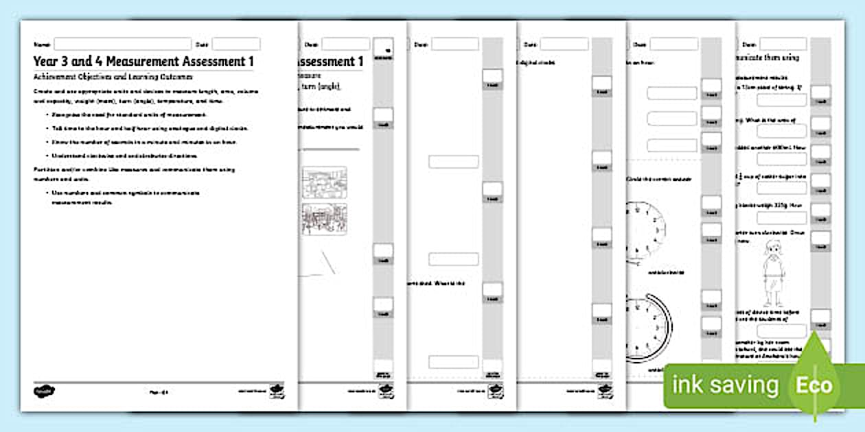 NZ Year 3-4 Maths Measurement Assessment 1 (Teacher-Made)