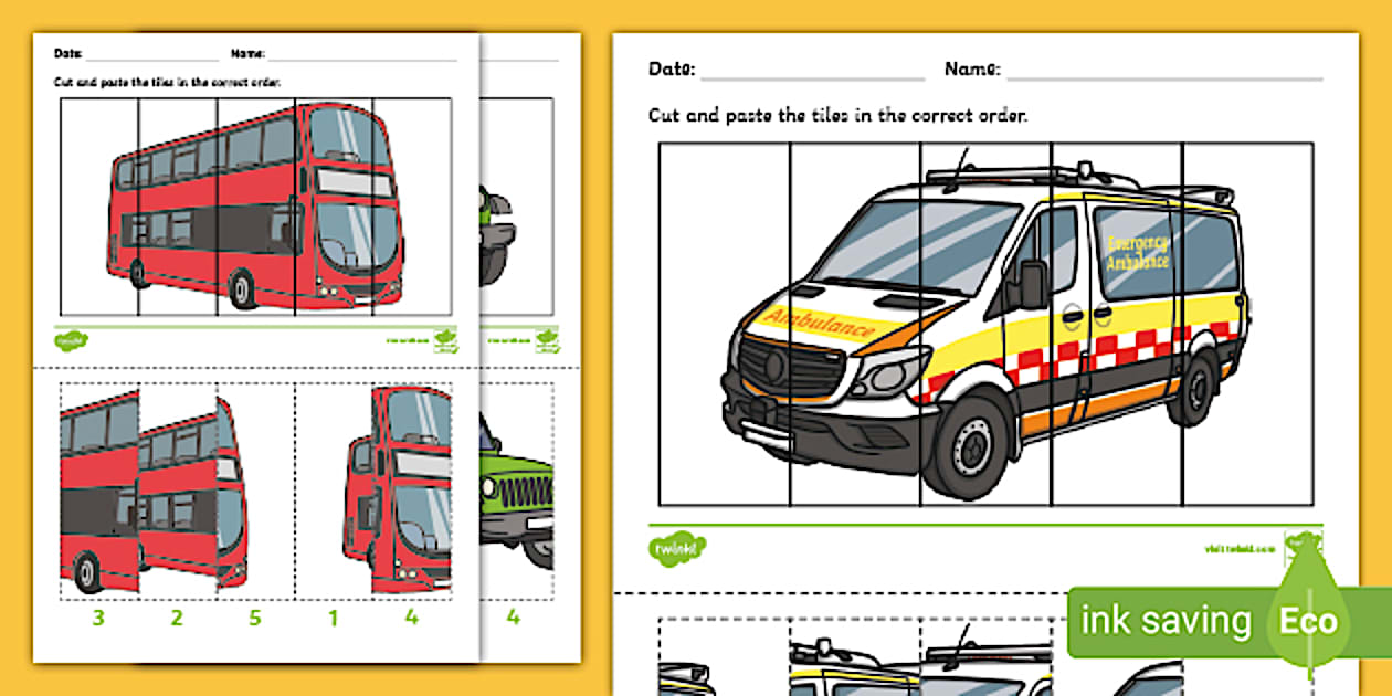 Vehicles Puzzle Strips Worksheets (teacher made) - Twinkl