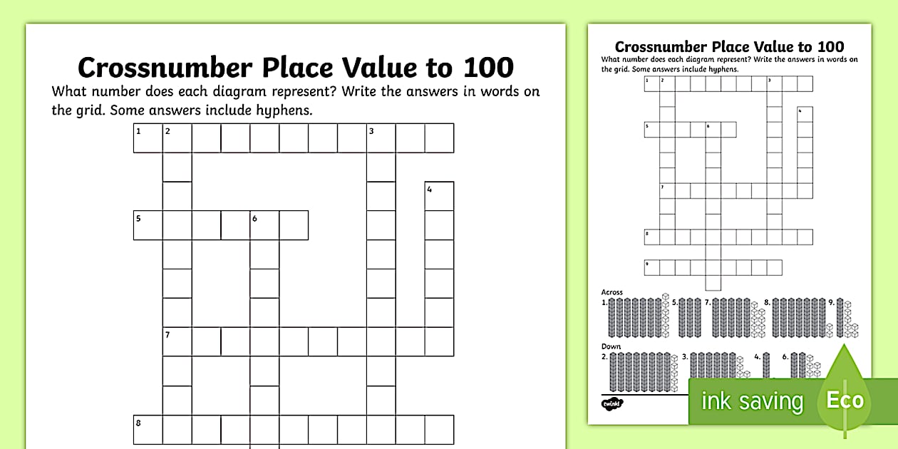 KS1 Place Value to 100 Crossnumber Worksheet / Worksheet