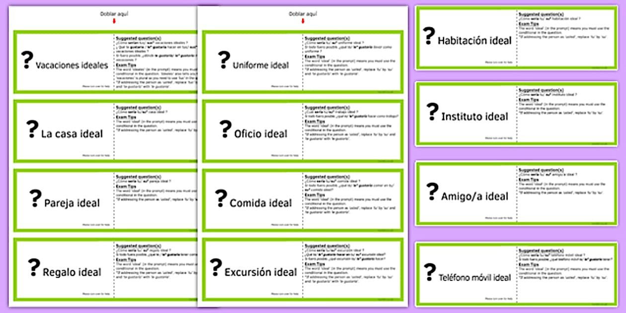 GCSE Spanish Asking Questions Using Conditional Practice Cards