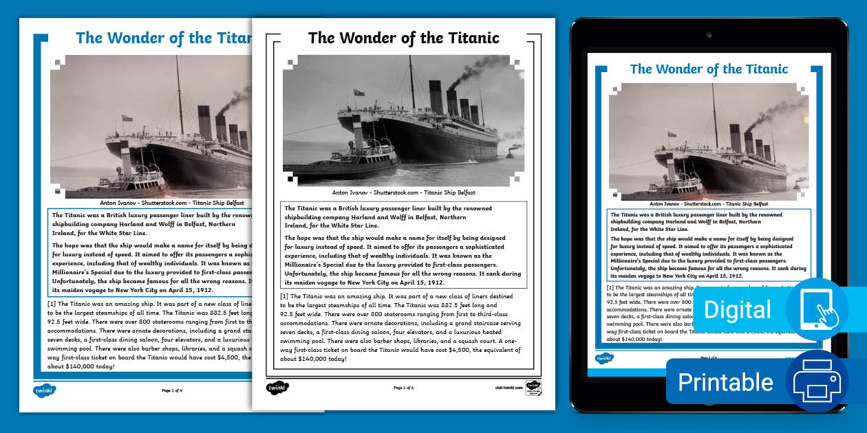 Sixth Grade Titanic Comprehension Craft & Structure Activity