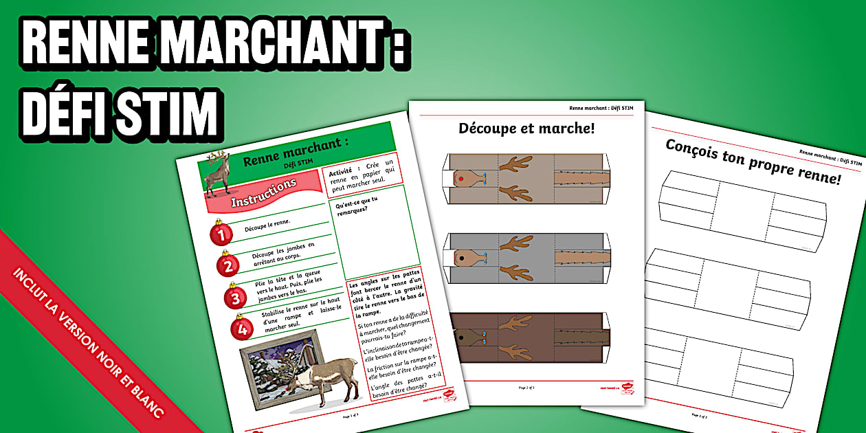 Walking Paper Reindeer STEM Challenge French