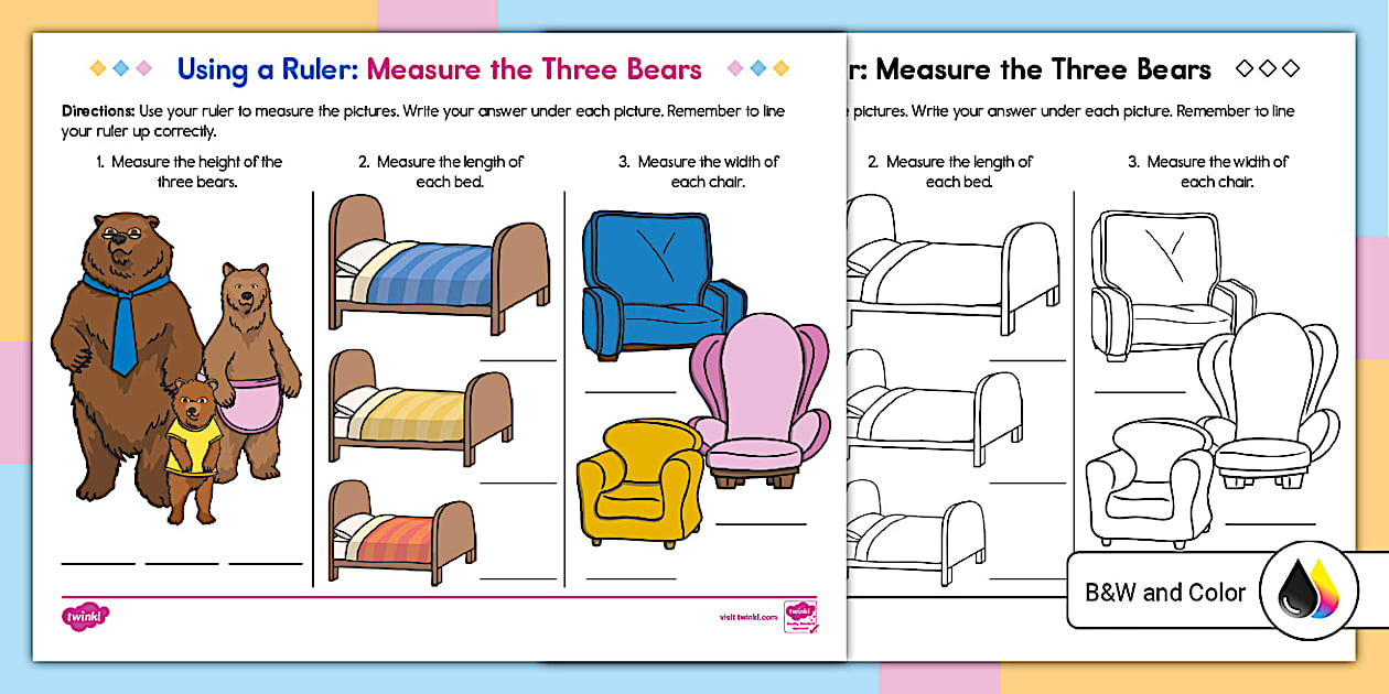 Using a Ruler: Measure the Three Bears Activity - Twinkl