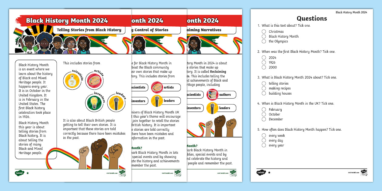 KS1 Black History Month Differentiated Reading Comprehension