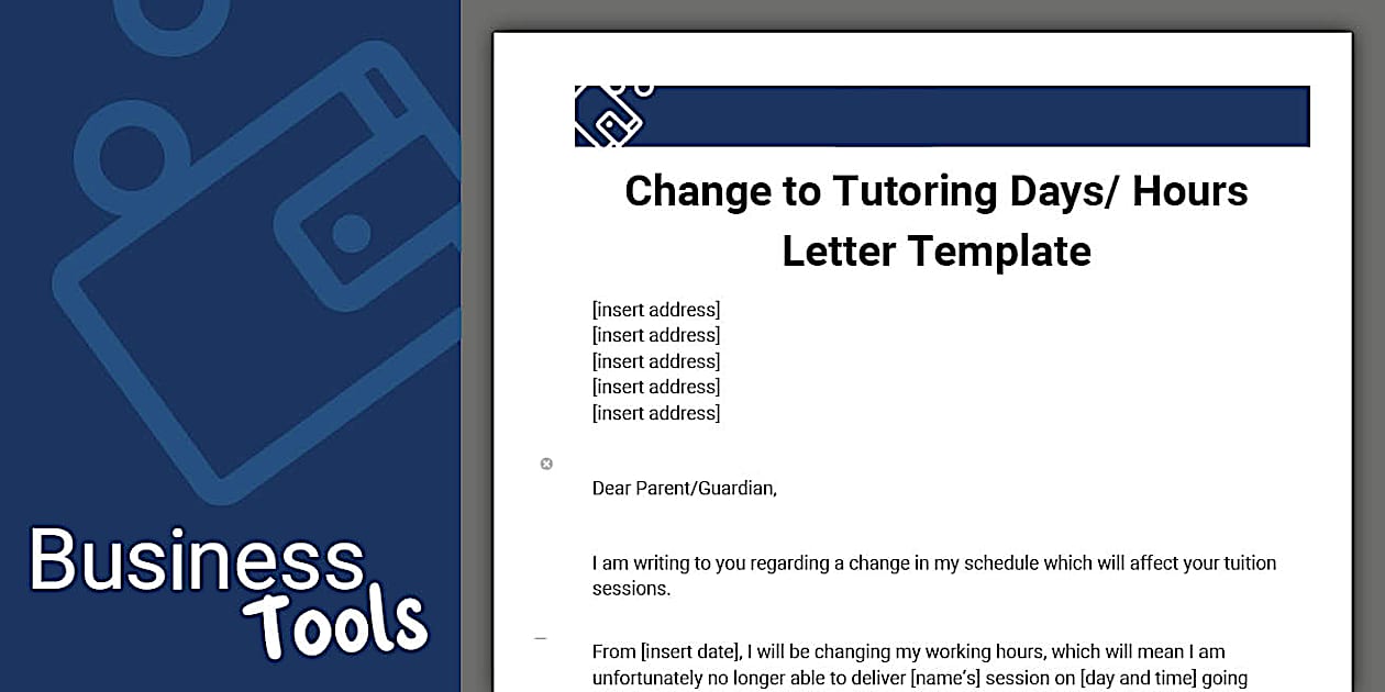 Change to Tutoring Days/Hours Letter Template (teacher made)