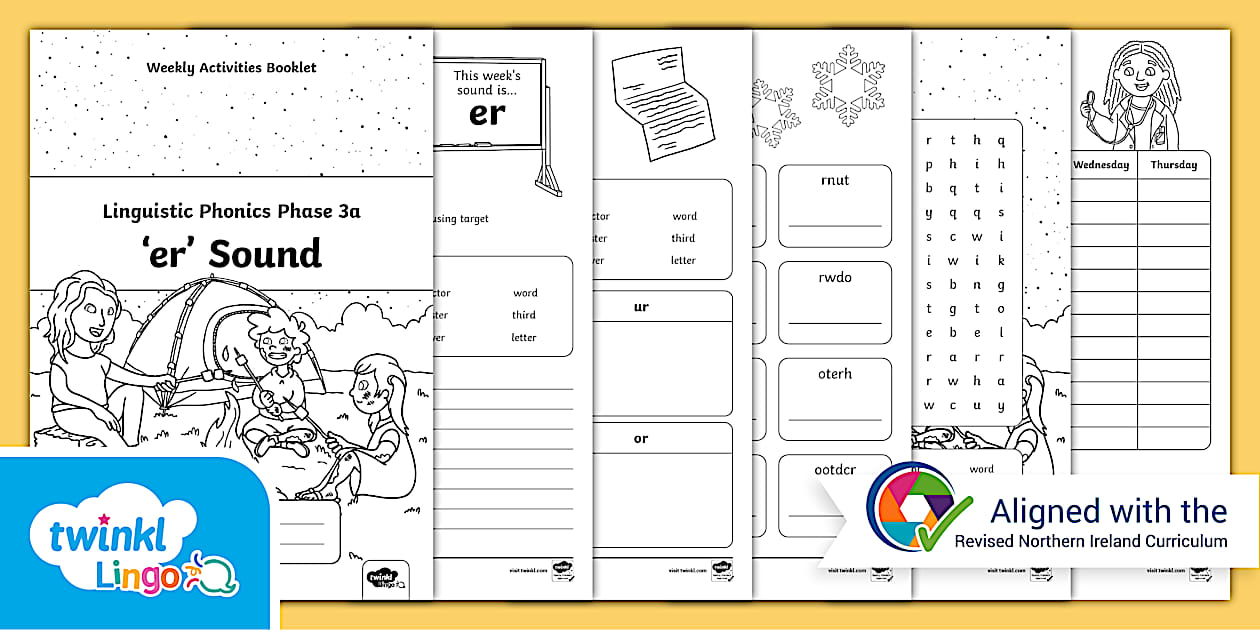 NI Linguistic Phonics Phase 3a 'er' Sound Activities Booklet