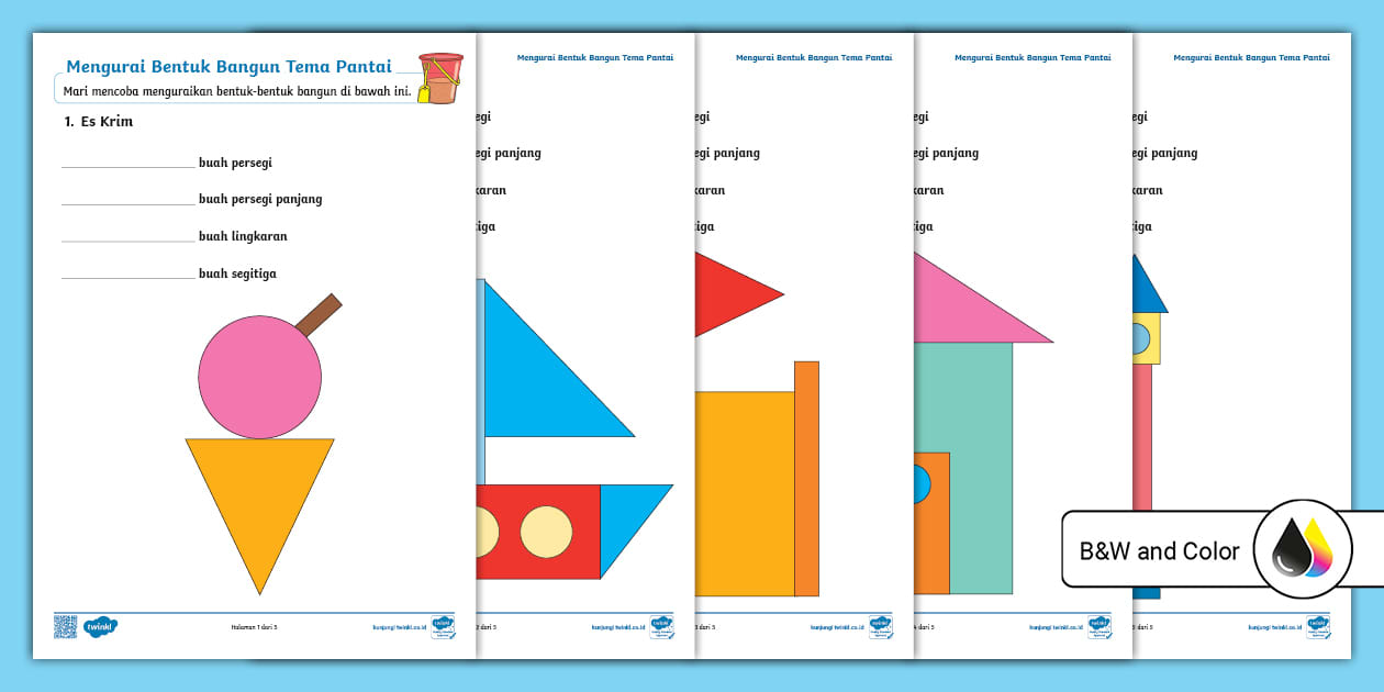 Lembar Kerja Mengurai Bentuk Bangun Kelas 1 Tema Pantai