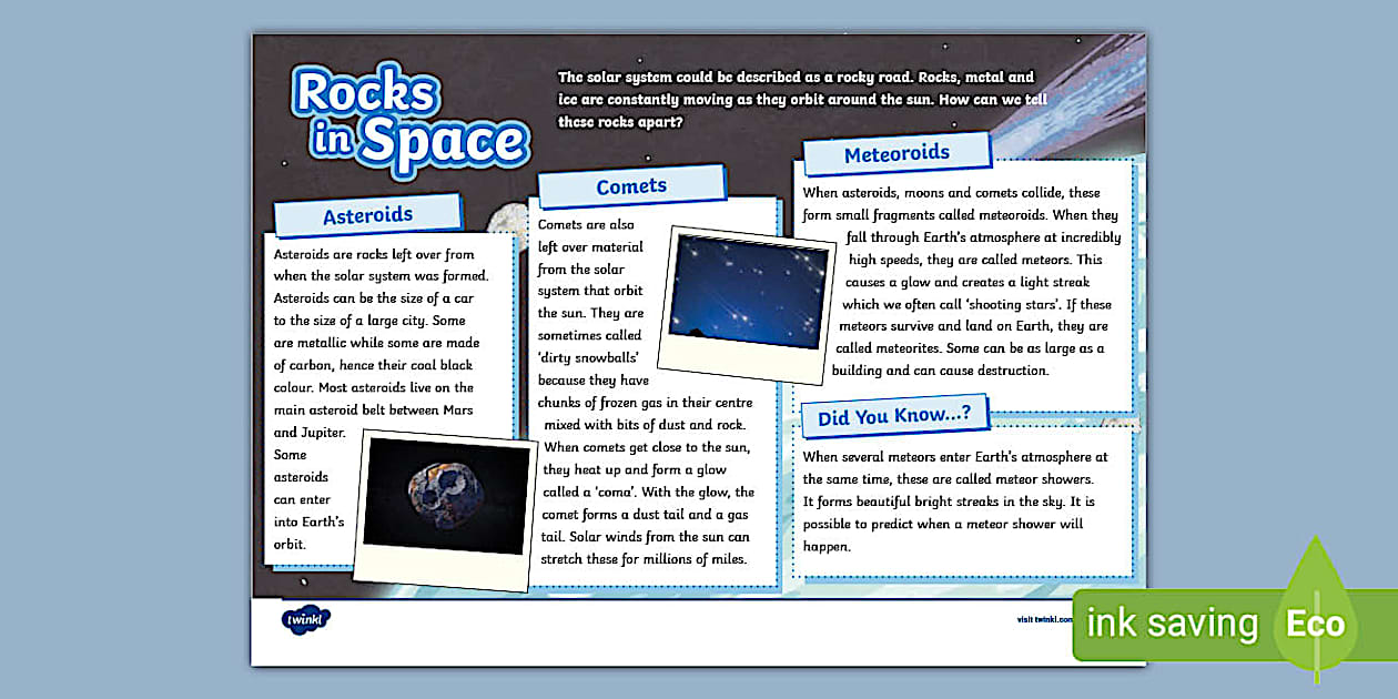 Rocks in Space Fact File | Twinkl | Science | KS2 - Twinkl