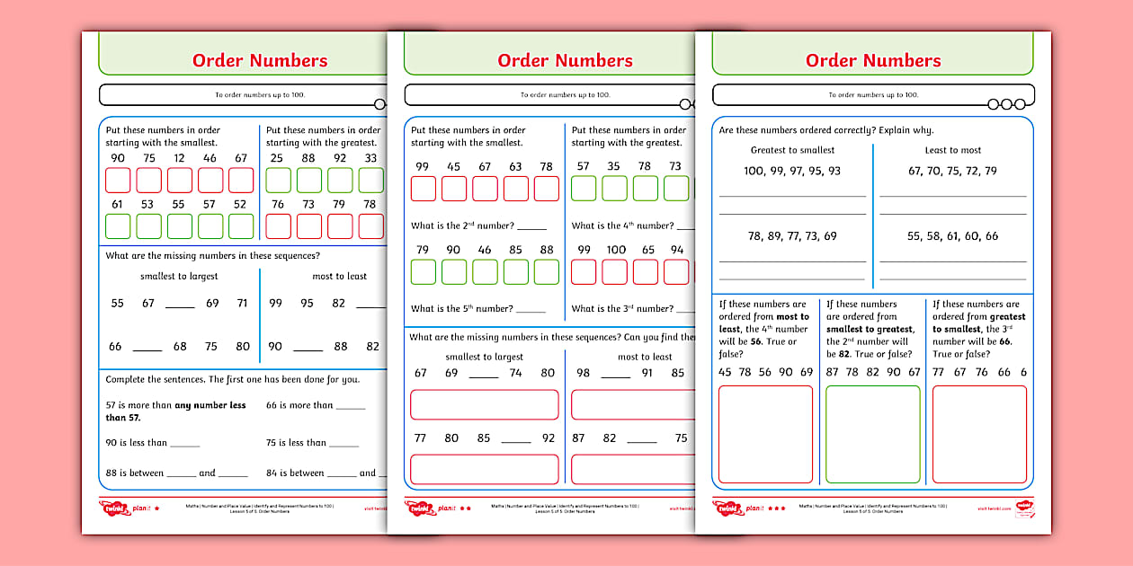 👉 Year 1 Order Numbers Differentiated Maths Activity Sheets