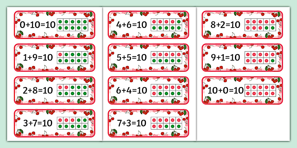👉 Cherry Themed Number Bonds of 10 Flashcards - Twinkl