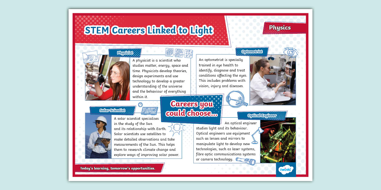 Light STEM Careers Poster - KS2 (teacher made) - Twinkl