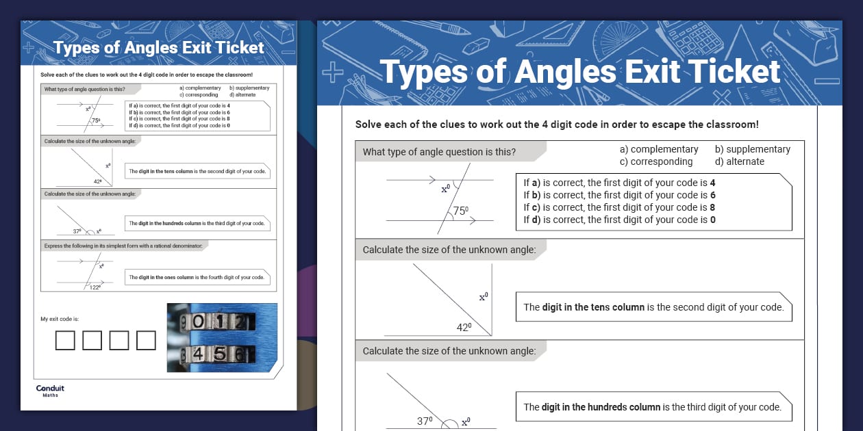 Types of Angles Exit Ticket (teacher made) - Twinkl