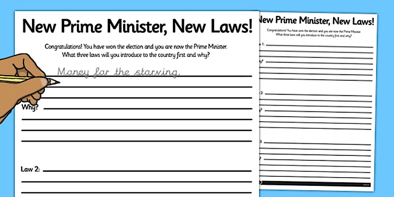 Editable New Prime Minister New Laws Worksheet - Twinkl