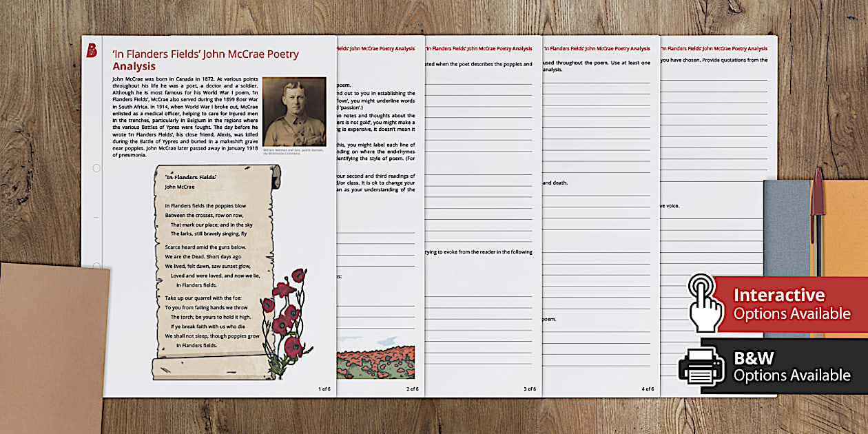 'In Flanders Fields' John McCrae Poetry Analysis - Twinkl