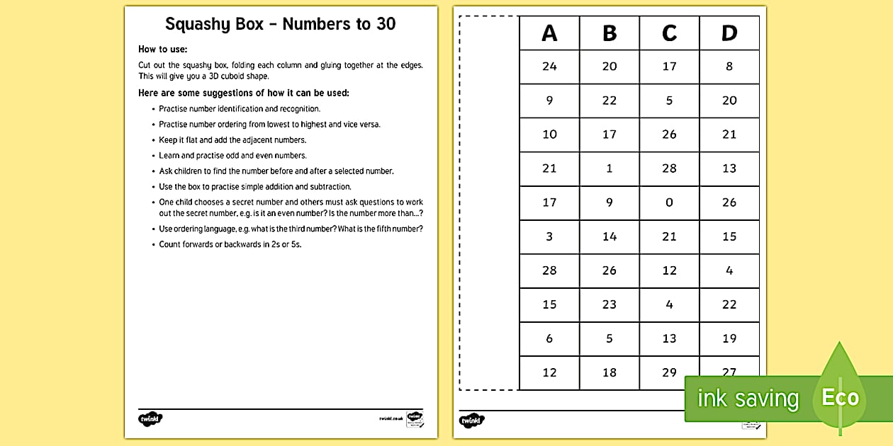 Squashy Boxes Numbers to 30 Craft - Twinkl